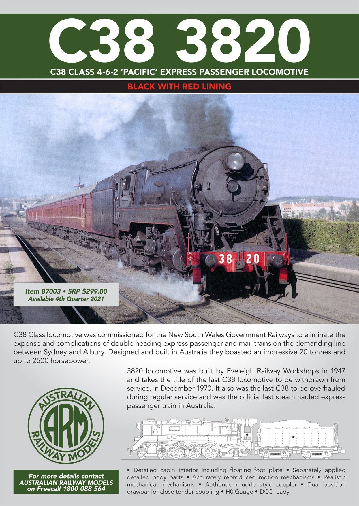 Australian Railway Models HO C38 Class Locomotive 3820 | ScaleModelCo ...