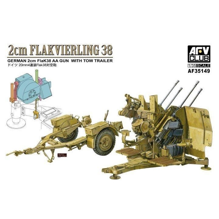AFV Club AF35149 1:35 German 2cm Flakvierling 38 AA Gun w/ Trailer ...